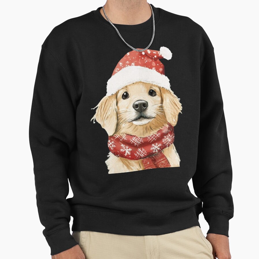 Cute Christmas Puppy In St. Nick Hat Graphic Unisex Sweatshirt Retro ...