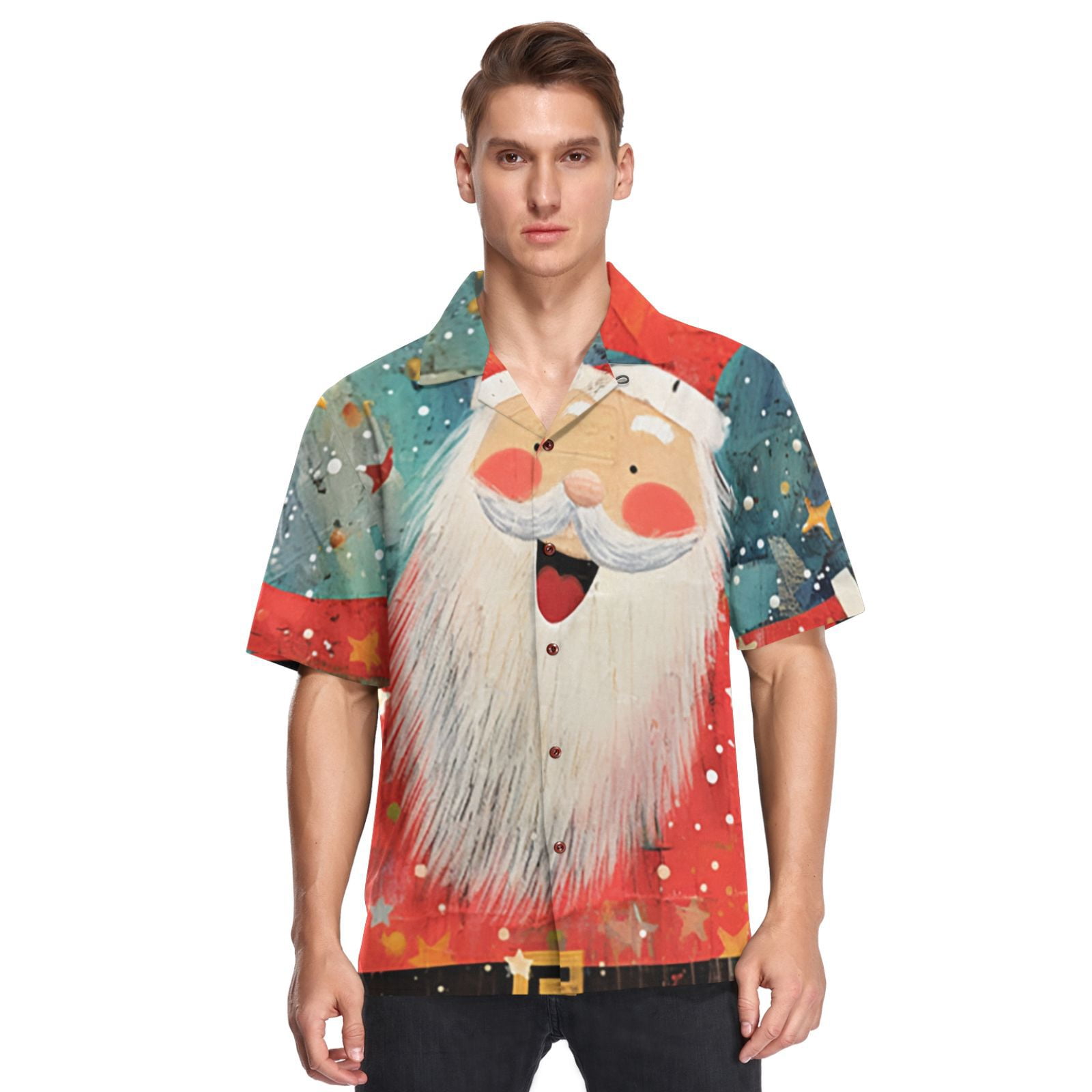 Cute Christmas Santa Claus Men's Hawaiian Wrinkle Free Button Down ...