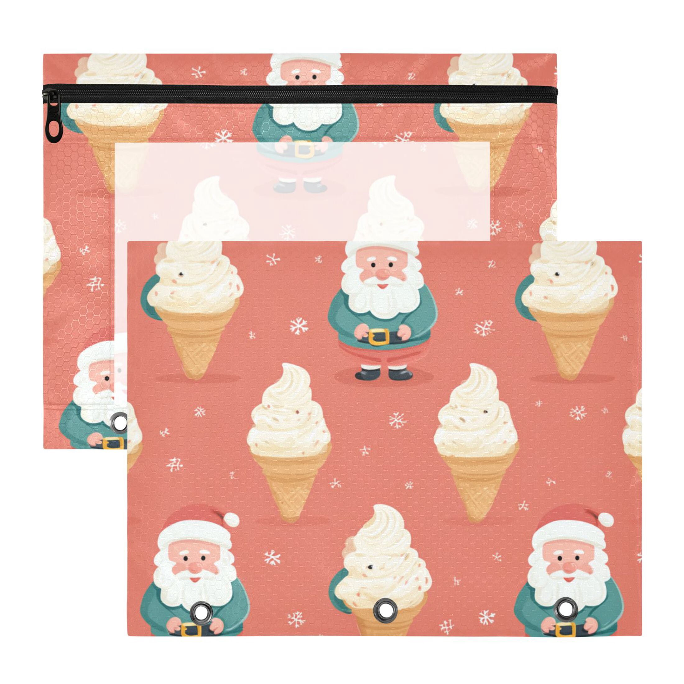 Cute Christmas Santa and Ice Cream Cone 3-Ring Binder Pocket with ...