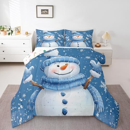 Cute Christmas Snowman Comforter Set Xmas Snowflake Kids Toddler ...