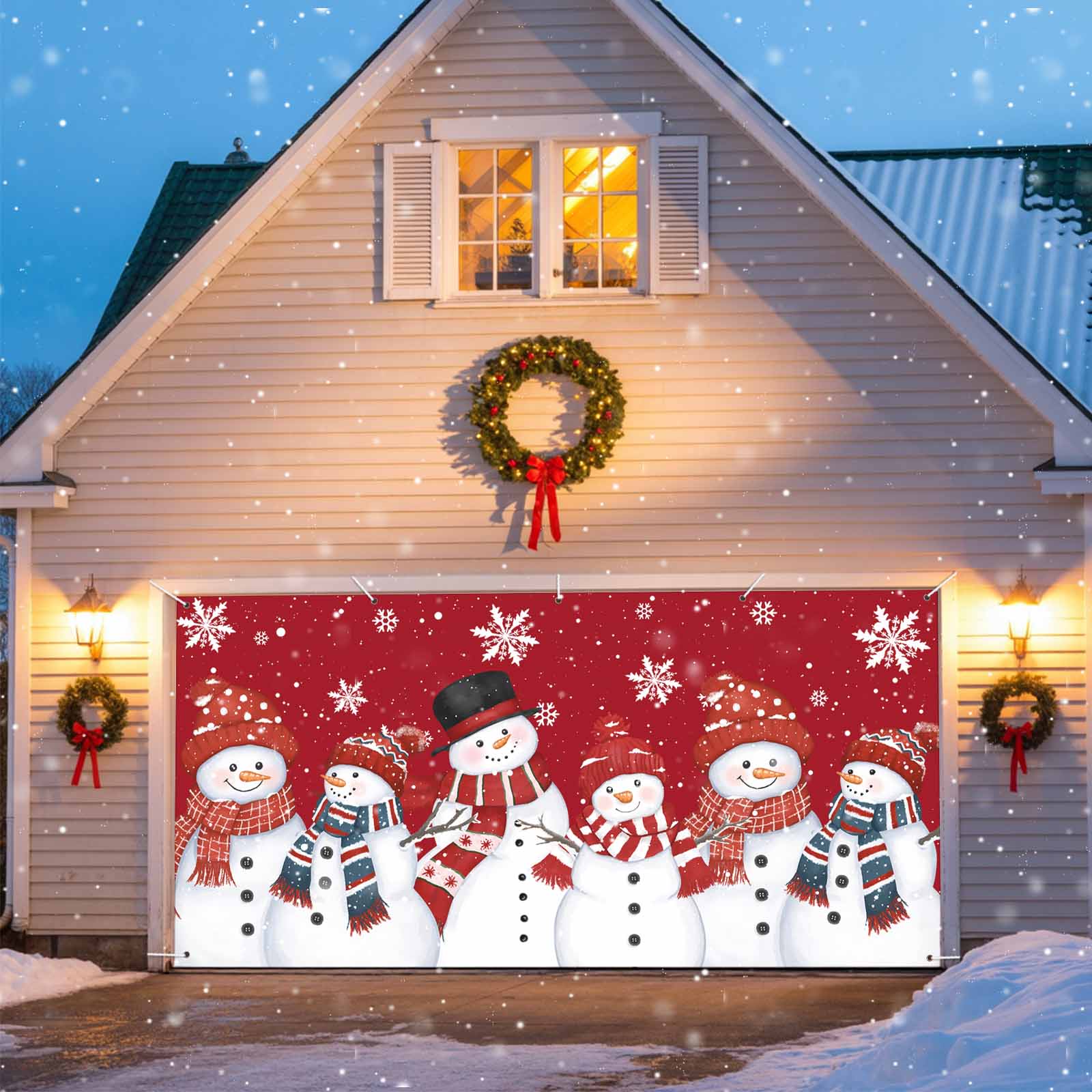 Cute Christmas Snowman Garage Door Decorations, 6x13ft Garage Door ...