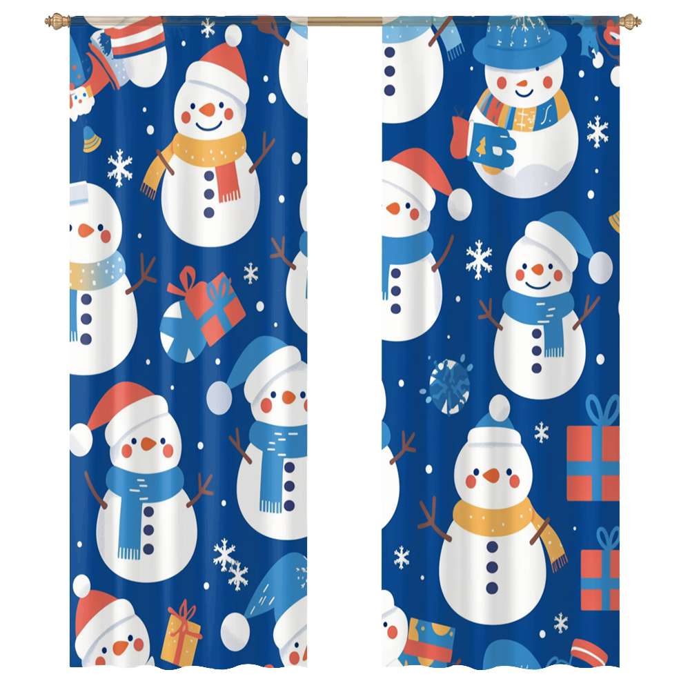 Cute Christmas Snowman Sheer Voile Curtain Window Tulle Curtains For ...