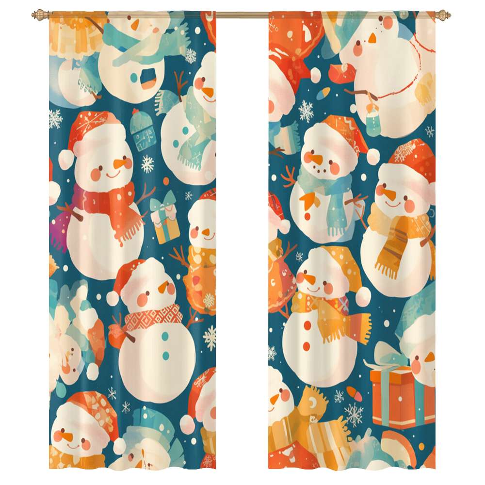 Cute Christmas Snowman Sheer Voile Curtain Window Tulle Curtains For ...