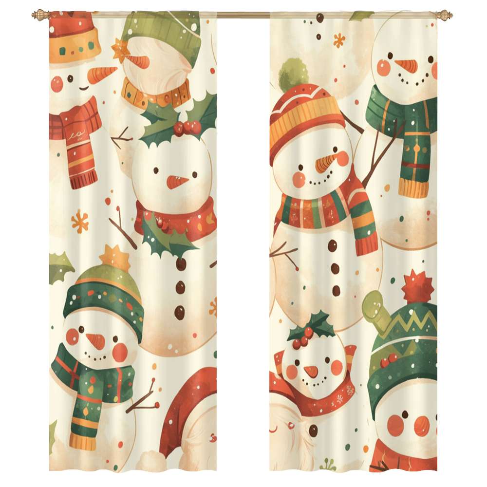 Cute Christmas Snowman Sheer Voile Curtain Window Tulle Curtains For ...