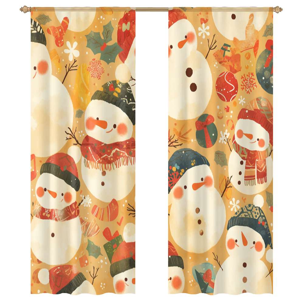 Cute Christmas Snowman Sheer Window Curtains for Living Room Kitchen ...