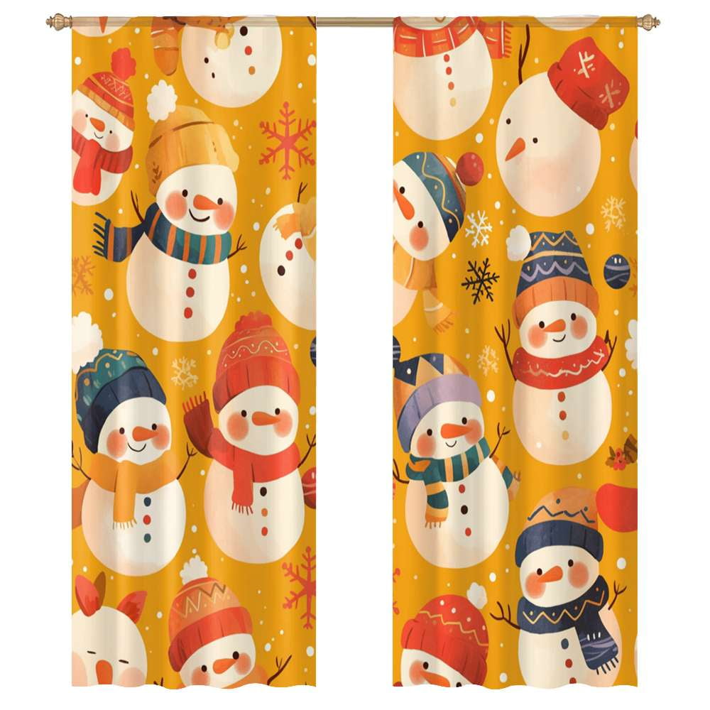 Cute Christmas Snowman Sheer Window Curtains for Living Room Kitchen ...