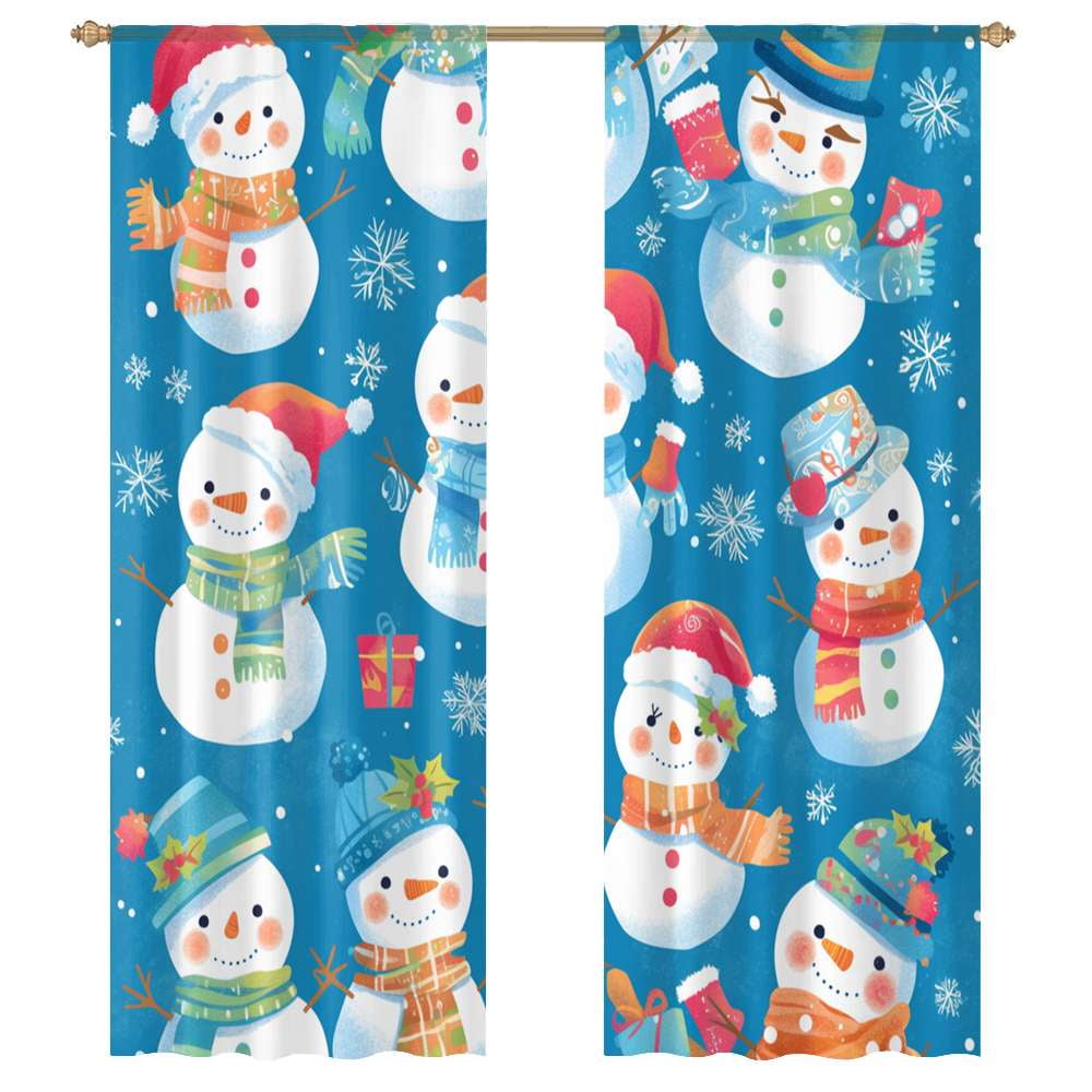 Cute Christmas Snowman Tulle Curtains For Living Room Chiffon Sheer ...