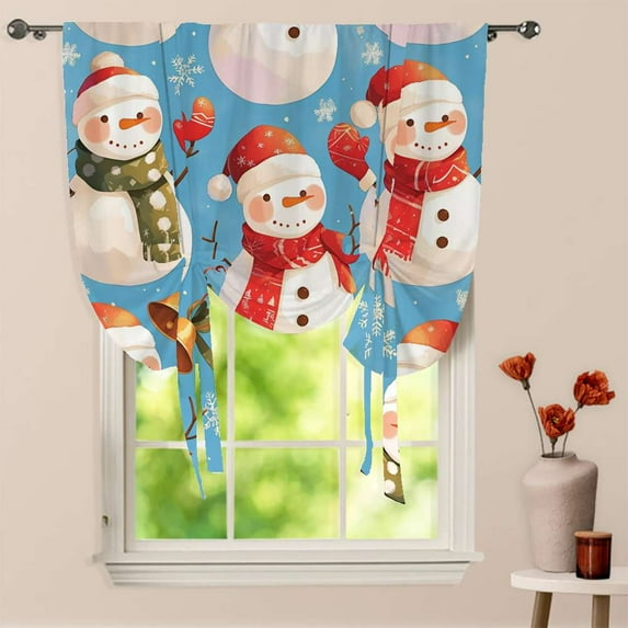 Cute Christmas Snowman Window Curtain for Living Room Roman Curtain ...