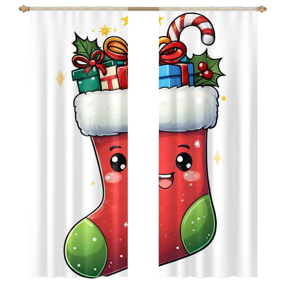 Cute Christmas Stocking Gifts Modern Tulle Window Curtains for Living ...