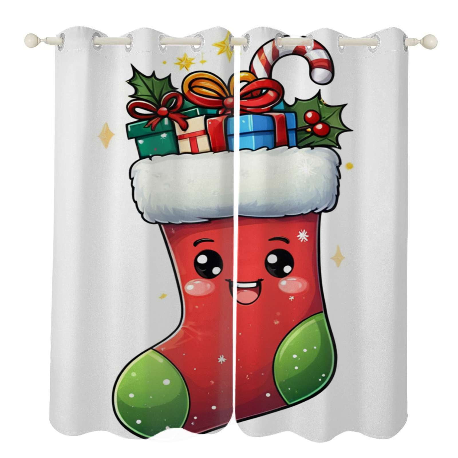 Cute Christmas Stocking Gifts Sunshade Curtains Home Bedroom Living ...