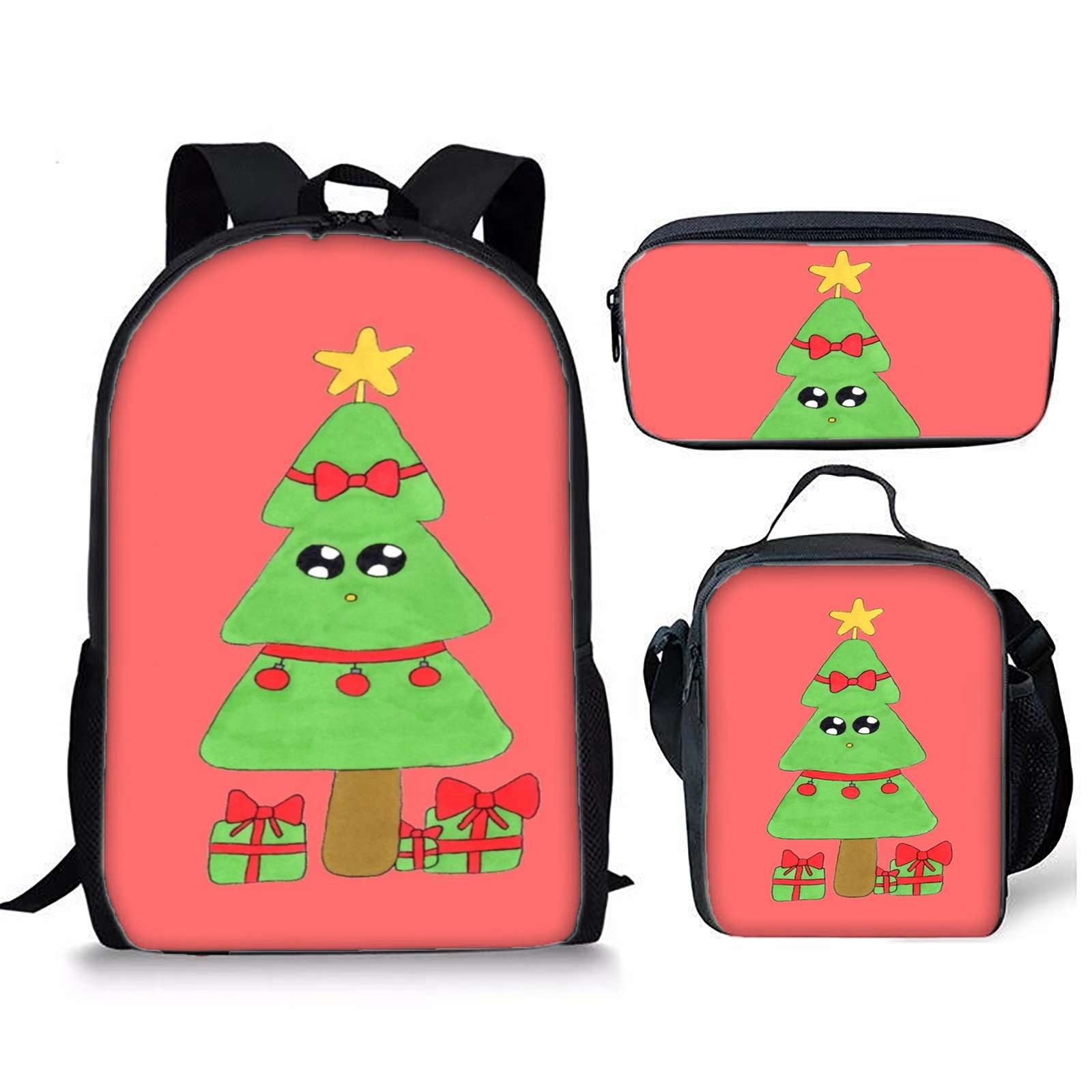 Cute Christmas Tree Cartoon Backpacks Bookbag Bags Rucksack Lunch Bag ...