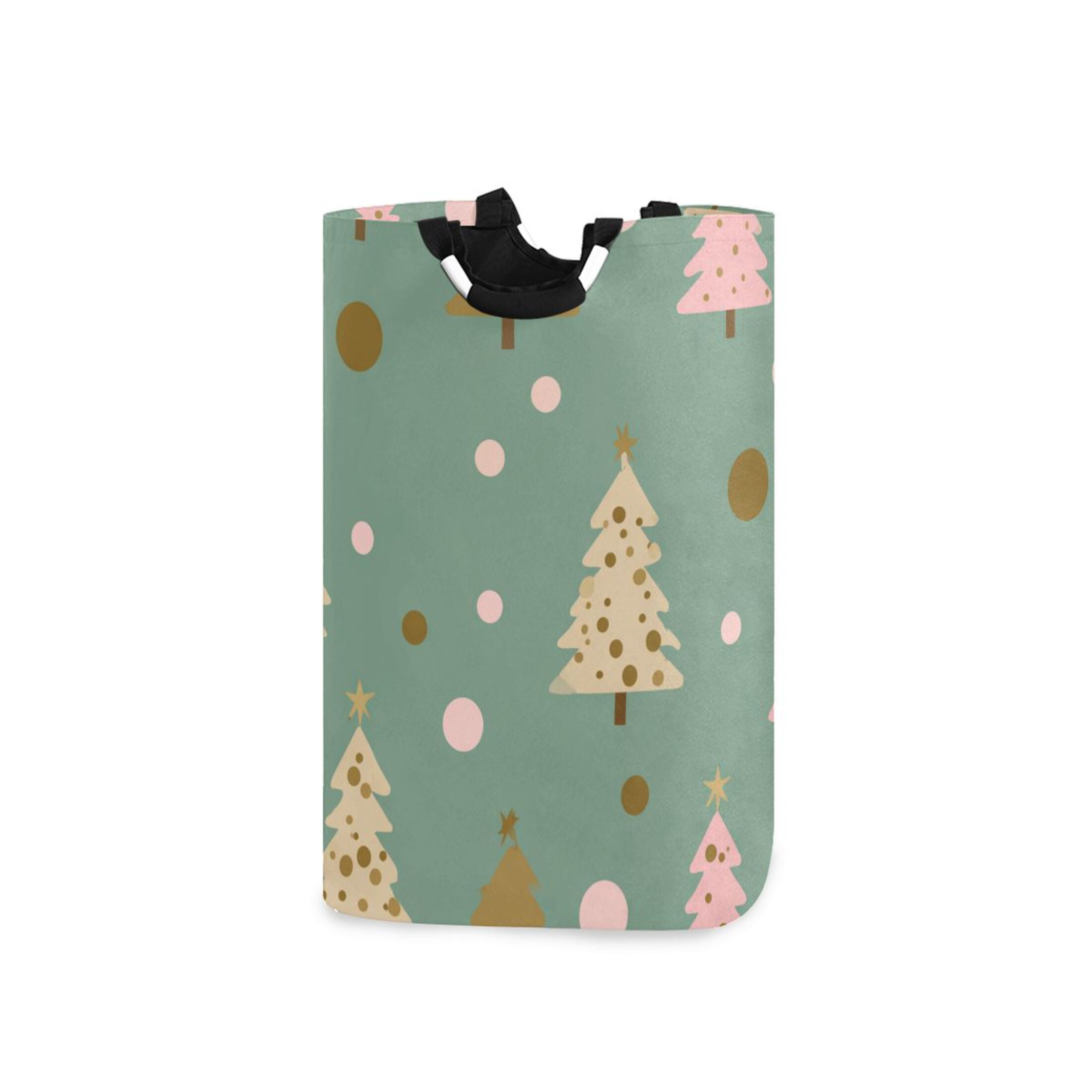 Cute Christmas Trees with Dots Laundry Basket with Handles Foldable ...