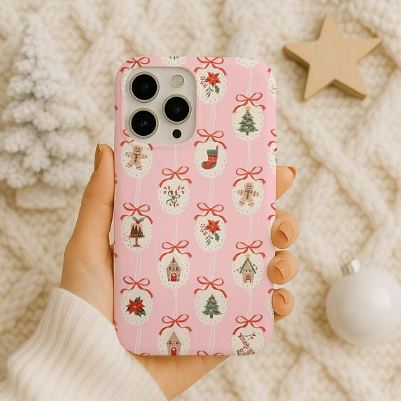 Cute Christmas iPhone Case Pink Background Holiday Cookie Ornament ...
