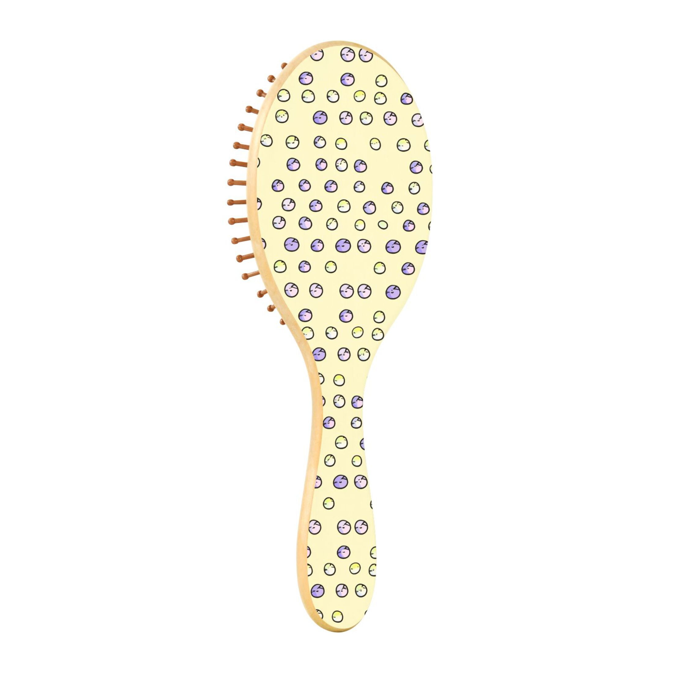 Cute Circles Pattern Natural Wooden Hair Brush with Cushion for Gentle ...