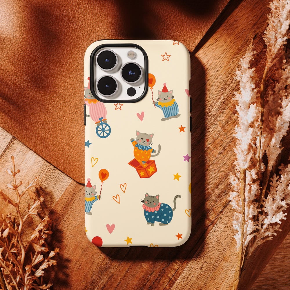 Cute Circus Cat Clown Kitten Phone Case for iPhone 11-17 Pro Max ...