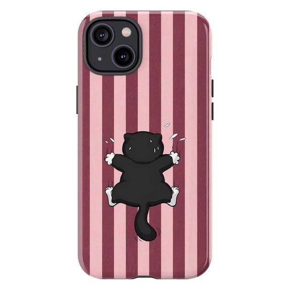 Cute Clinging Black Cat Pink Stripes Case for iPhone 17 16 15 14 13 12 ...