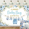Cute Clothes Baby Shower Backdrop for Boys Blue Flowers Leaves a Sweet ...