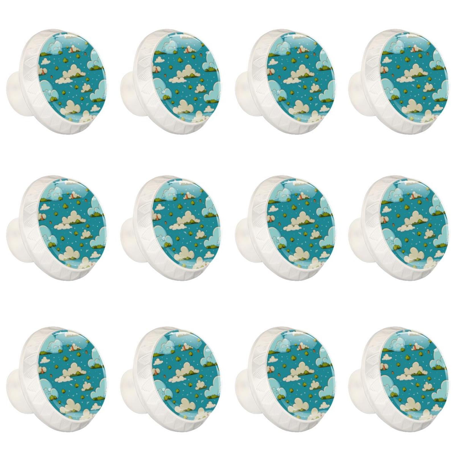 Cute Cloud 12 Pcs White Round Drawer Pulls with Screws,ABS and Glass Cabinet Handles for Kitchen ...