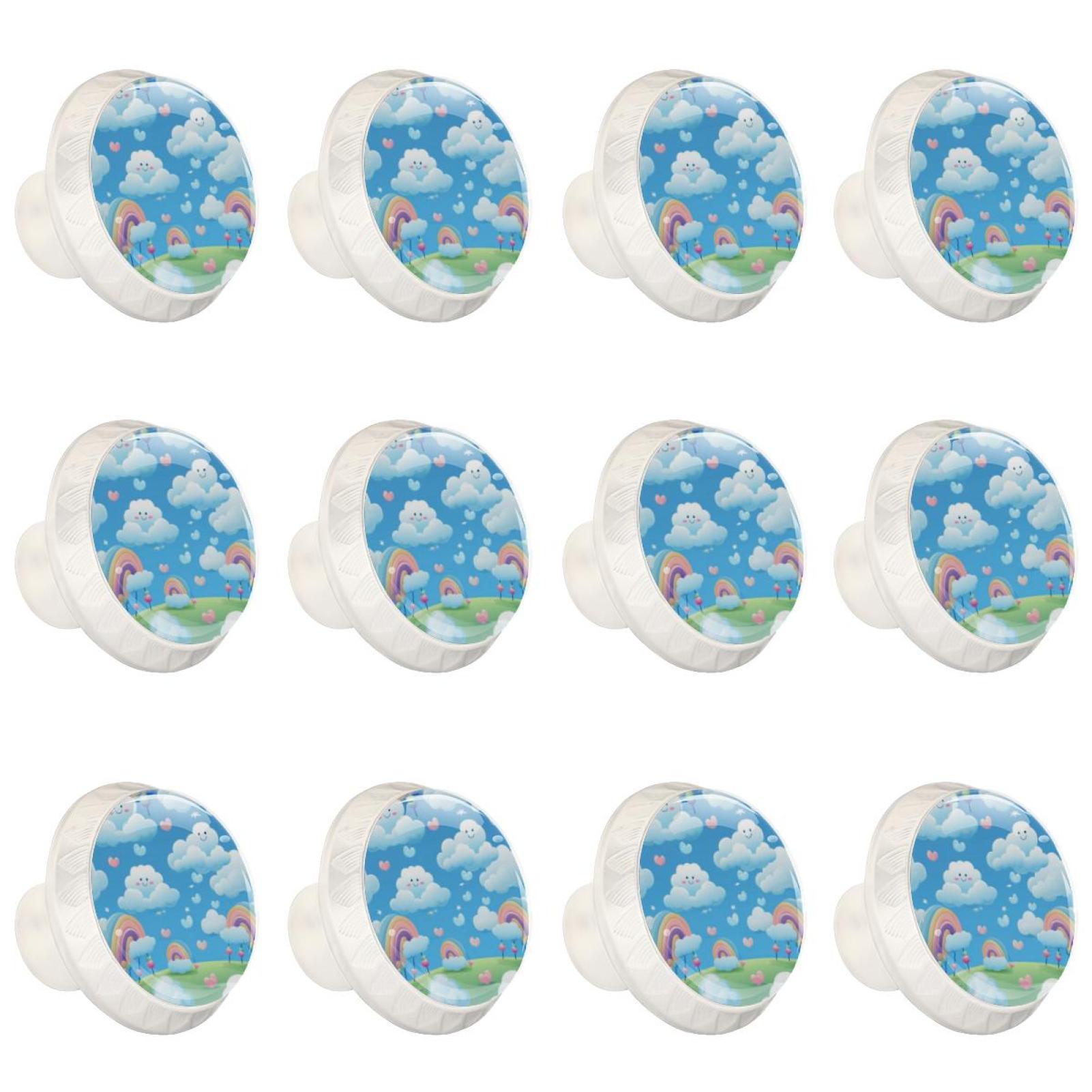Cute Cloud 12 Pcs White Round Drawer Pulls with Screws,ABS and Glass ...