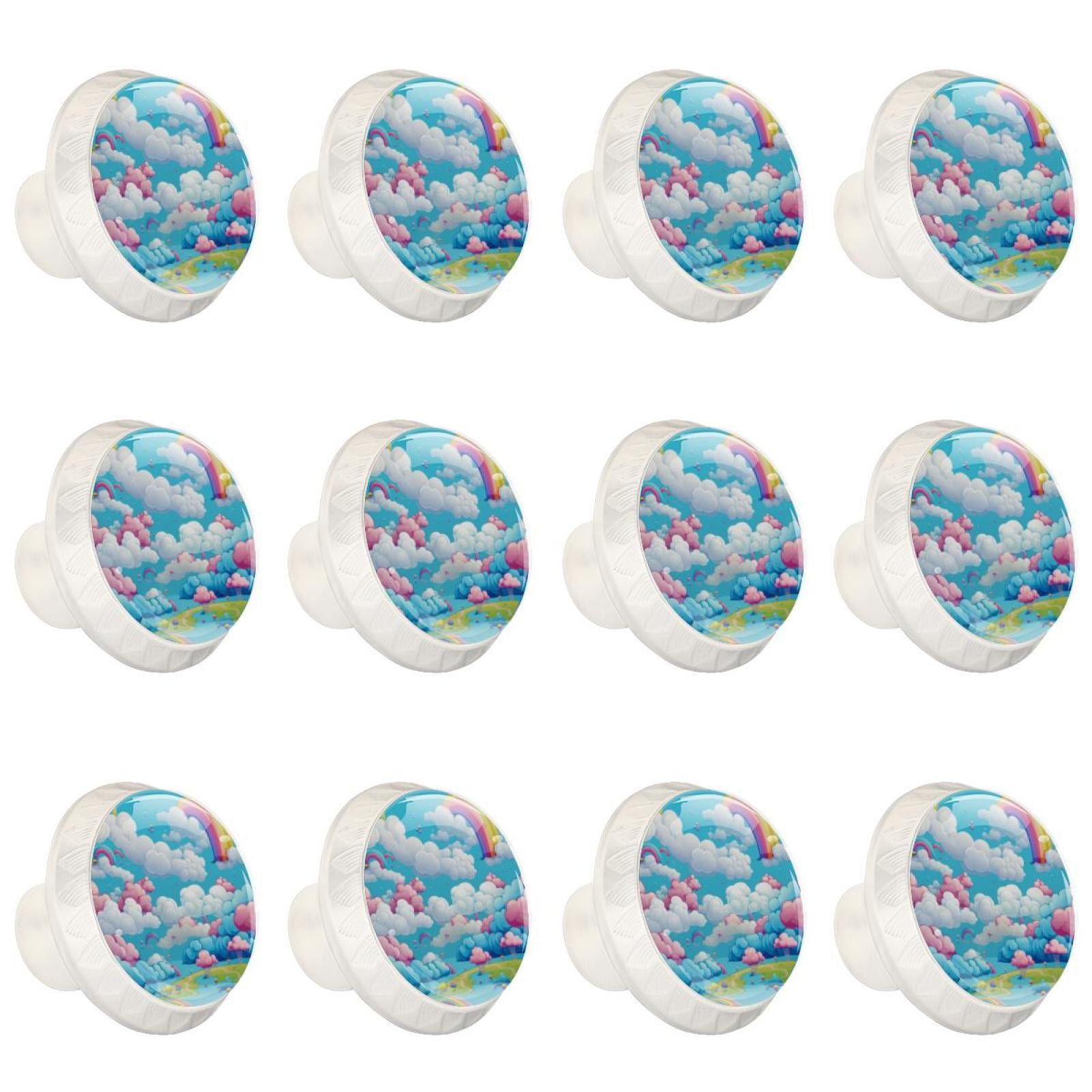 Cute Cloud 12 Pcs White Round Drawer Pulls with Screws,ABS and Glass Cabinet Handles for Kitchen ...