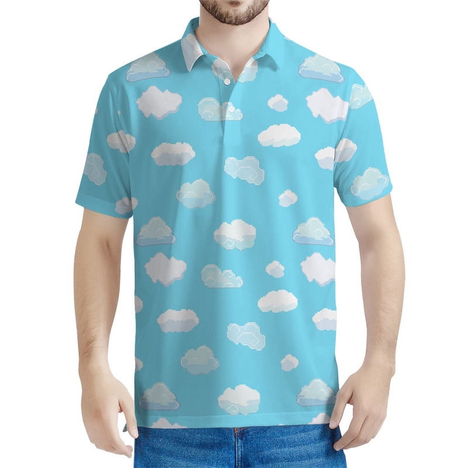 Cute Cloud 3D Printed Polo Shirt For Men Kids Cool Graphic Button Short ...