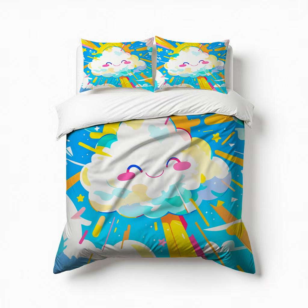 Cute Clouds Bedding Set 3 Pcs Soft Microfiber Quilt Cover For Bedroom Decor, Comforter Cover ...