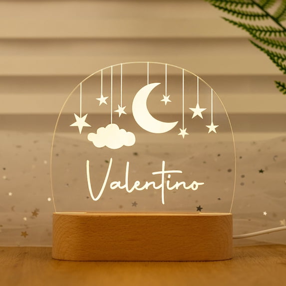 Cute Clouds Moon And Stars Night Light, Flat 2D Acrylic Printed, Custom ...
