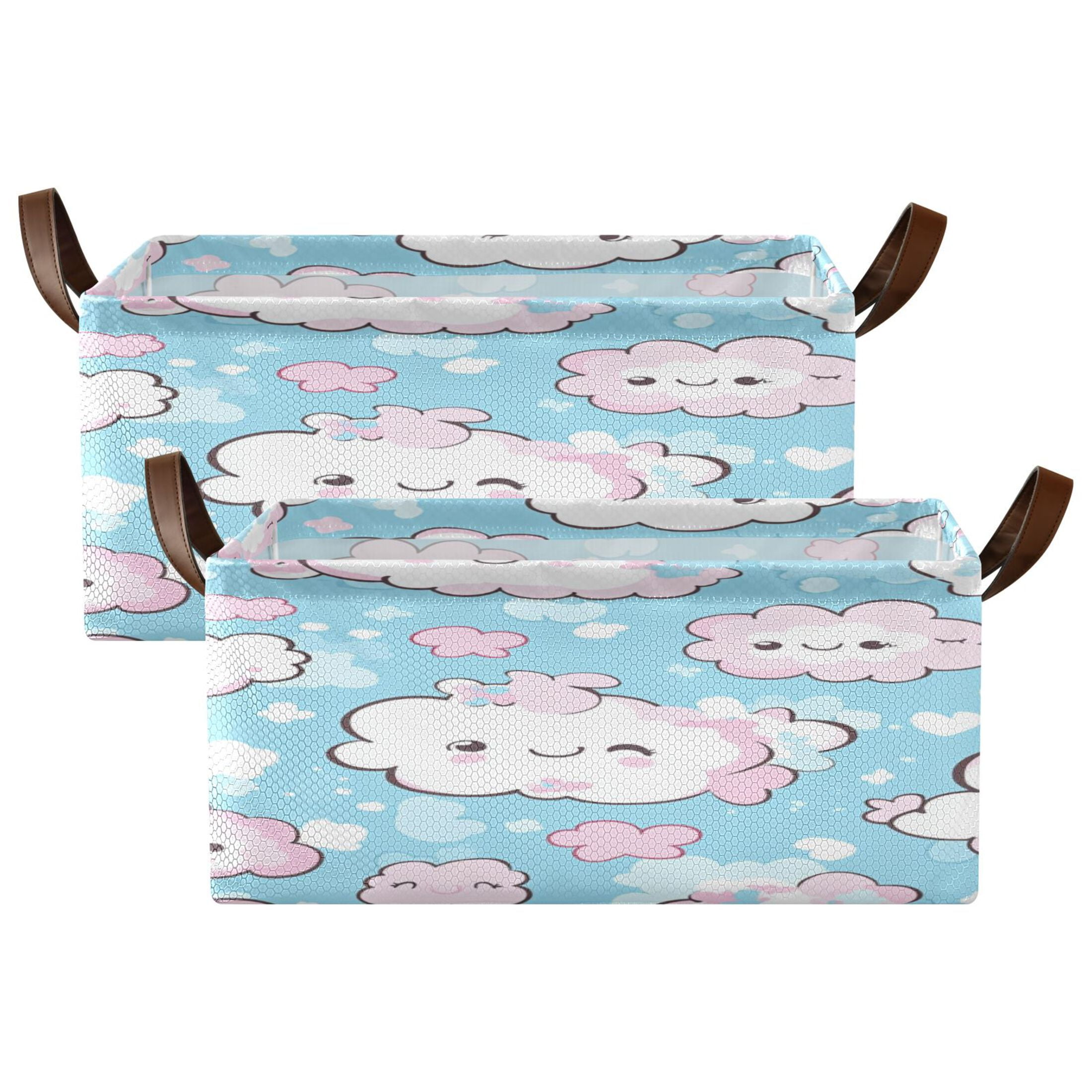 Cute Clouds Pattern Shelf Baskets Set of 2 Foldable Metal Frame Open ...
