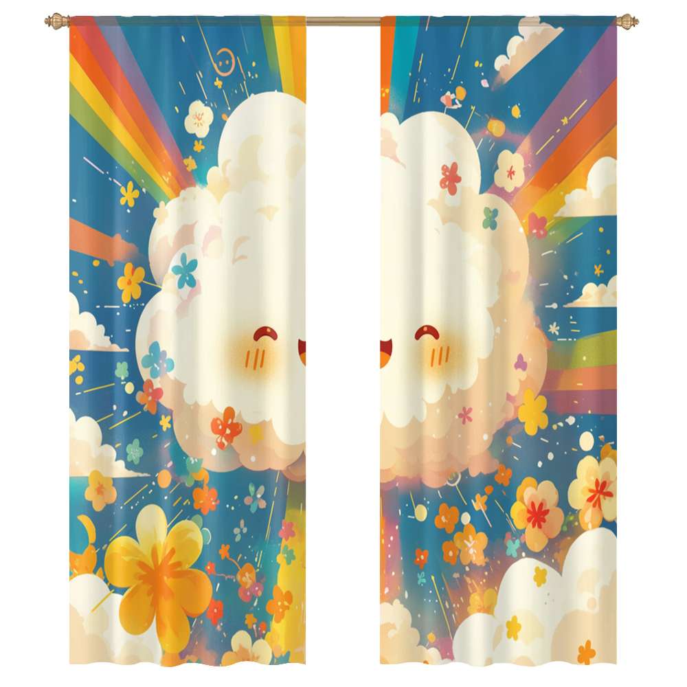 Cute Clouds Sheer Window Curtains for Living Room Kitchen Bedroom Tulle ...