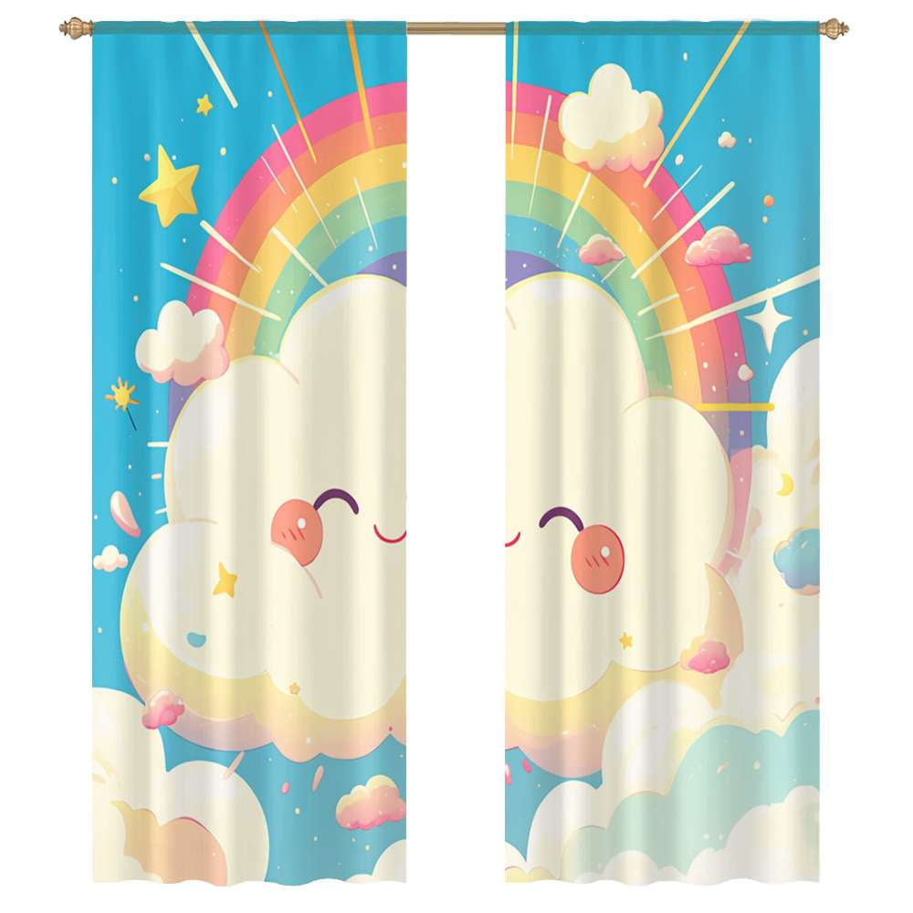 Cute Clouds Sheer Window Curtains for Living Room Kitchen Bedroom Tulle ...