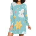 Cute Clouds Stars Cartoon Women's Long Sleeves Nightgowns Sleepwear ...