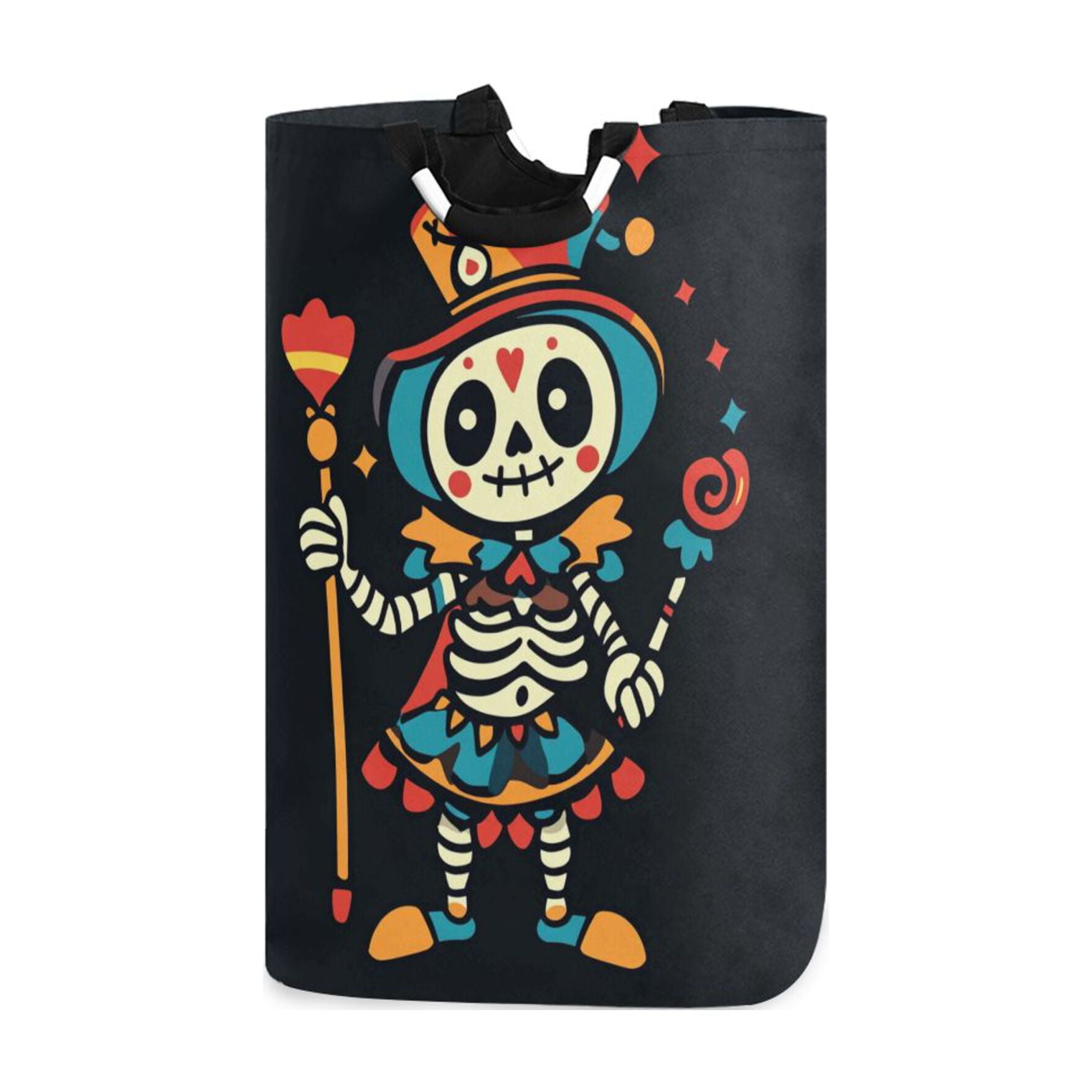 Cute Clown Skeleton Mardi-gras Halloween Laundry Basket with Handles ...