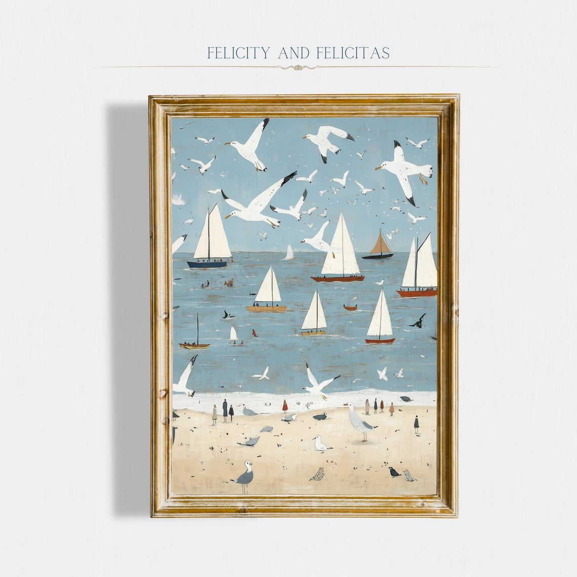 Cute Coastal Seagull Wall Art, Whimsical Seacoast Painting, Neutral ...