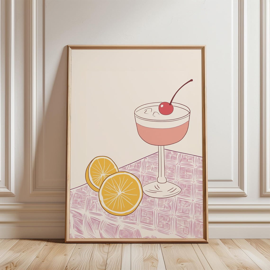Cute Cocktail Print, Pink Preppy Bar Cart Art Print, Girly Retro Bar ...