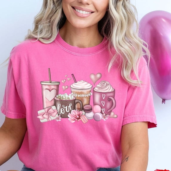 Cute Coffee Lover Valentine's Day T-Shirt, Pink Sweatshirt with Heart ...