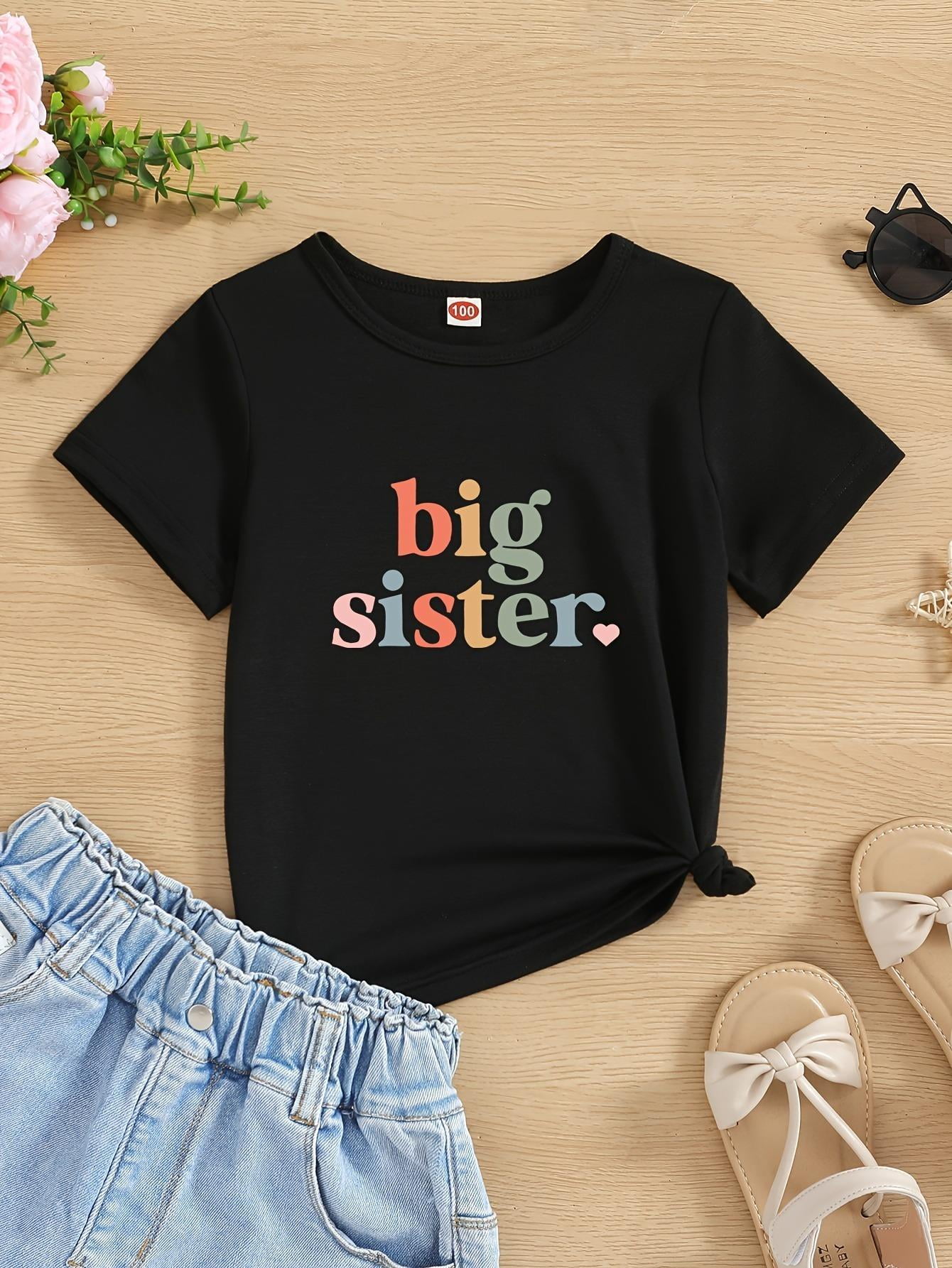 Cute Color Letters Big Sister Print Fashion Crew Neck Short Sleeve T ...