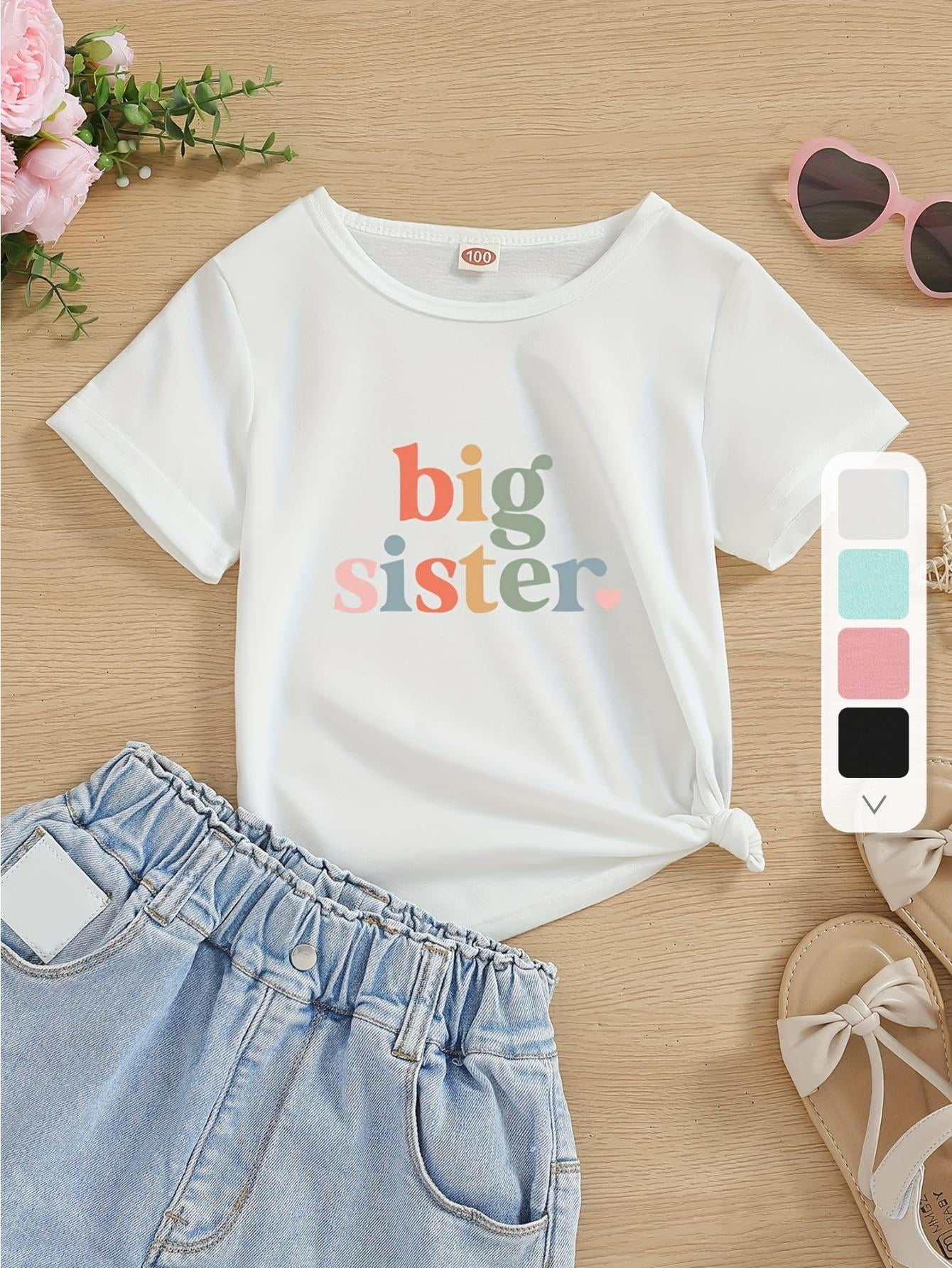 Cute Color Letters Big Sister Print Fashion Crew Neck Short Sleeve T ...