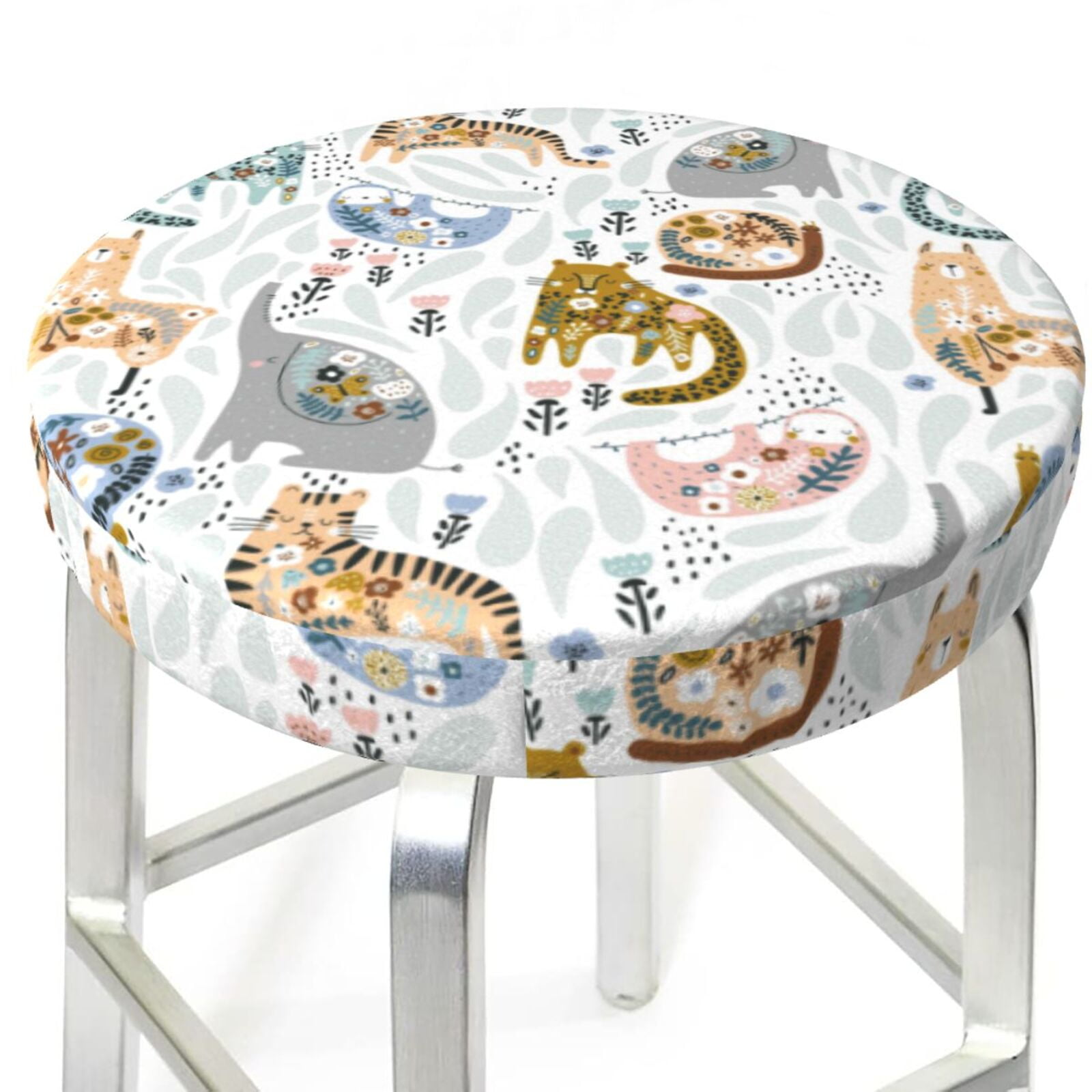 Cute Colorful Animal Round Bar Stool Seat Covers, Elastic Round Chair ...