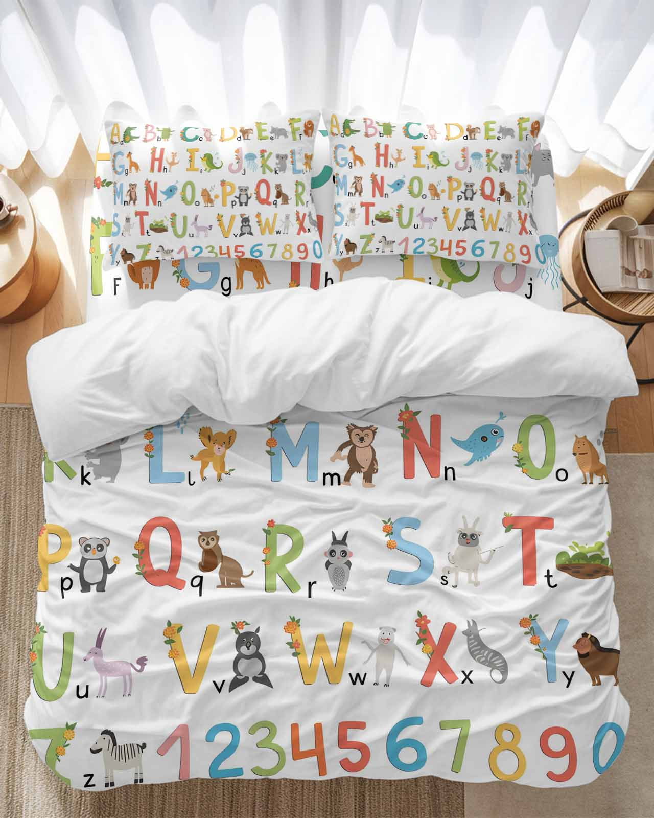 Cute Colorful Bedding Duvet Cover Set King Size 4 Pieces Cartoon Animal ...