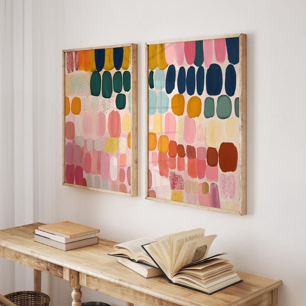 Cute Colorful Brushstroke Modern Abstract Daubs Wall Art Prints Set 2 ...