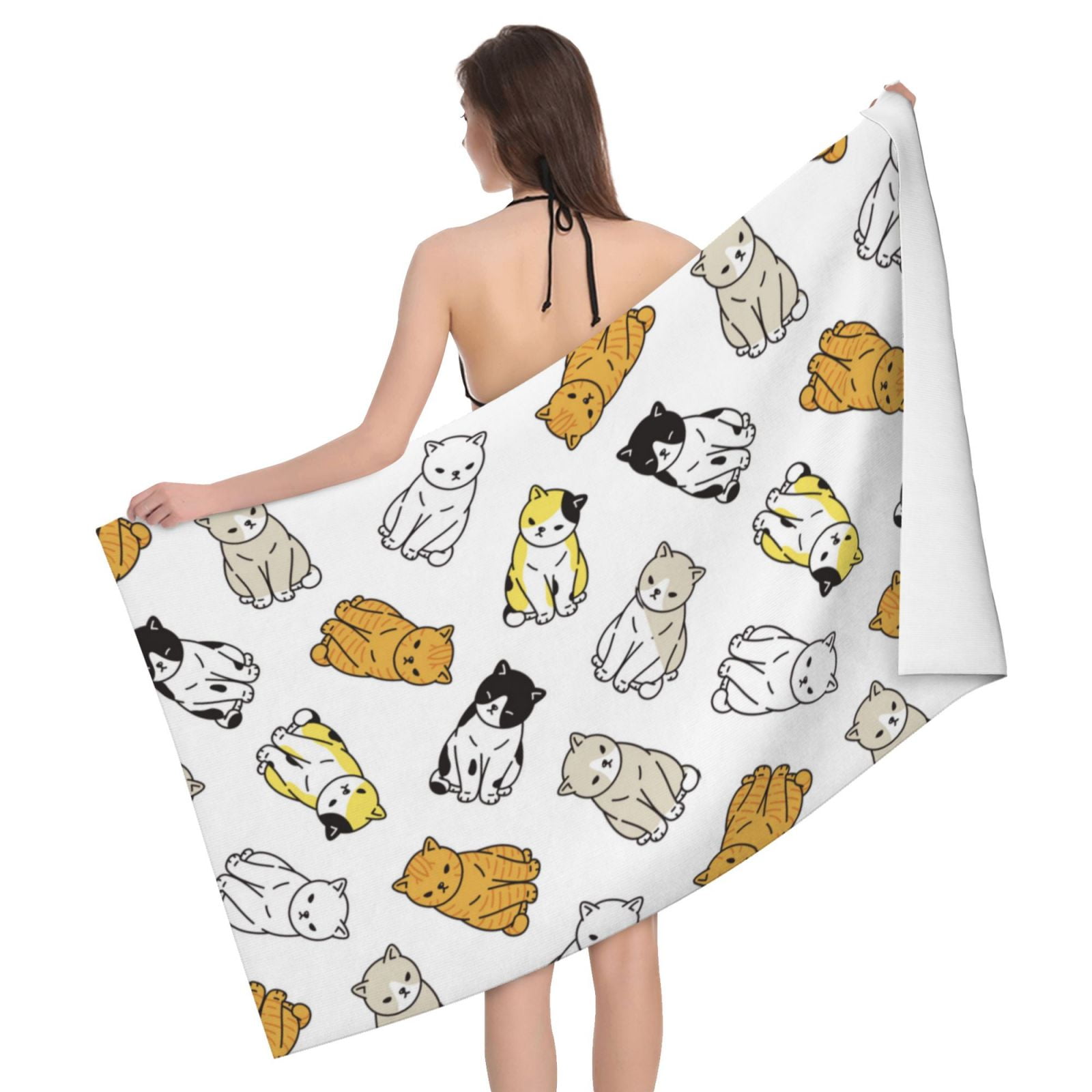 Cute Colorful Cartoon Cat Large Bath Towels, Blanket Beach Towels ...