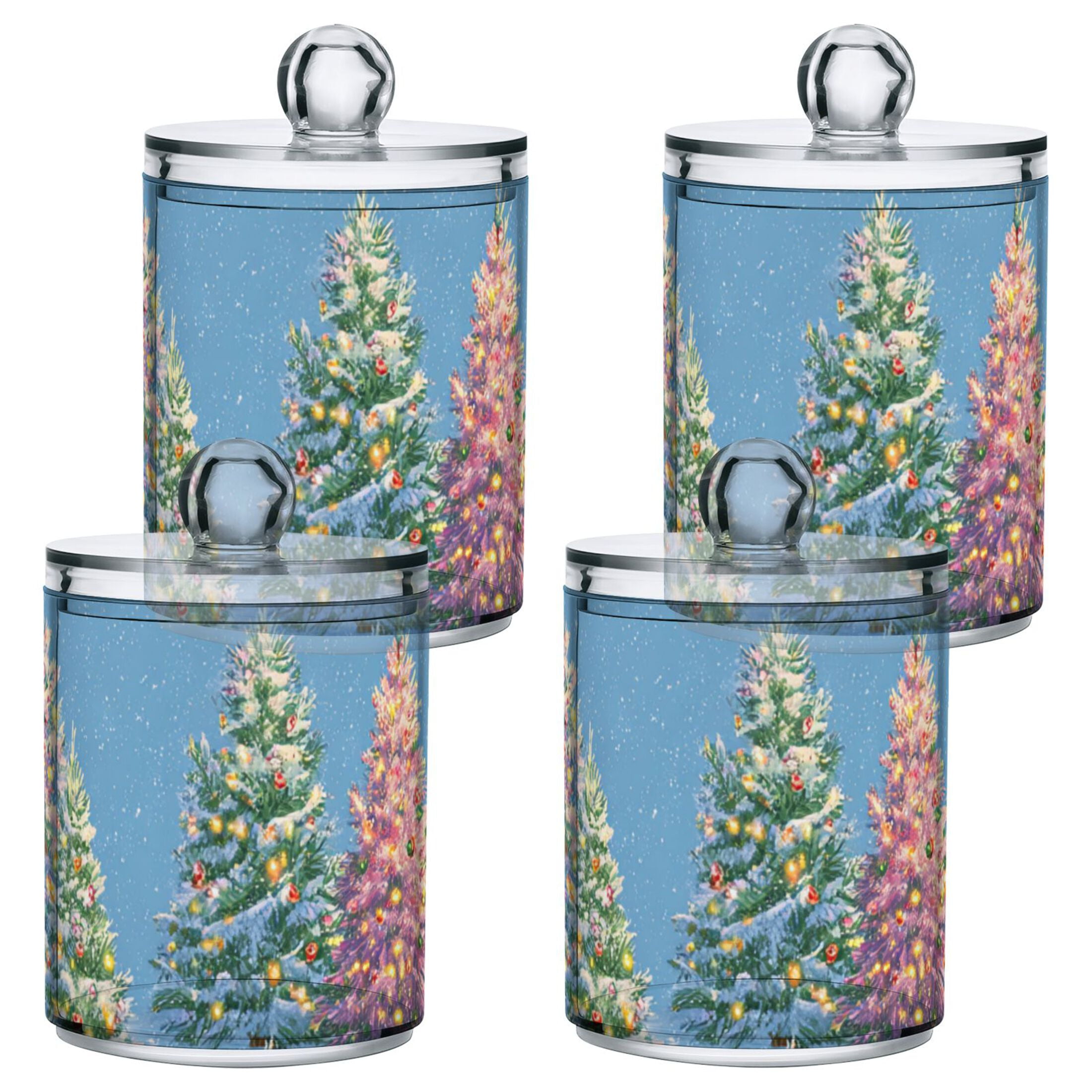 Cute Colorful Christmas Trees on Snowy Day Translucent Plastic Cans ...