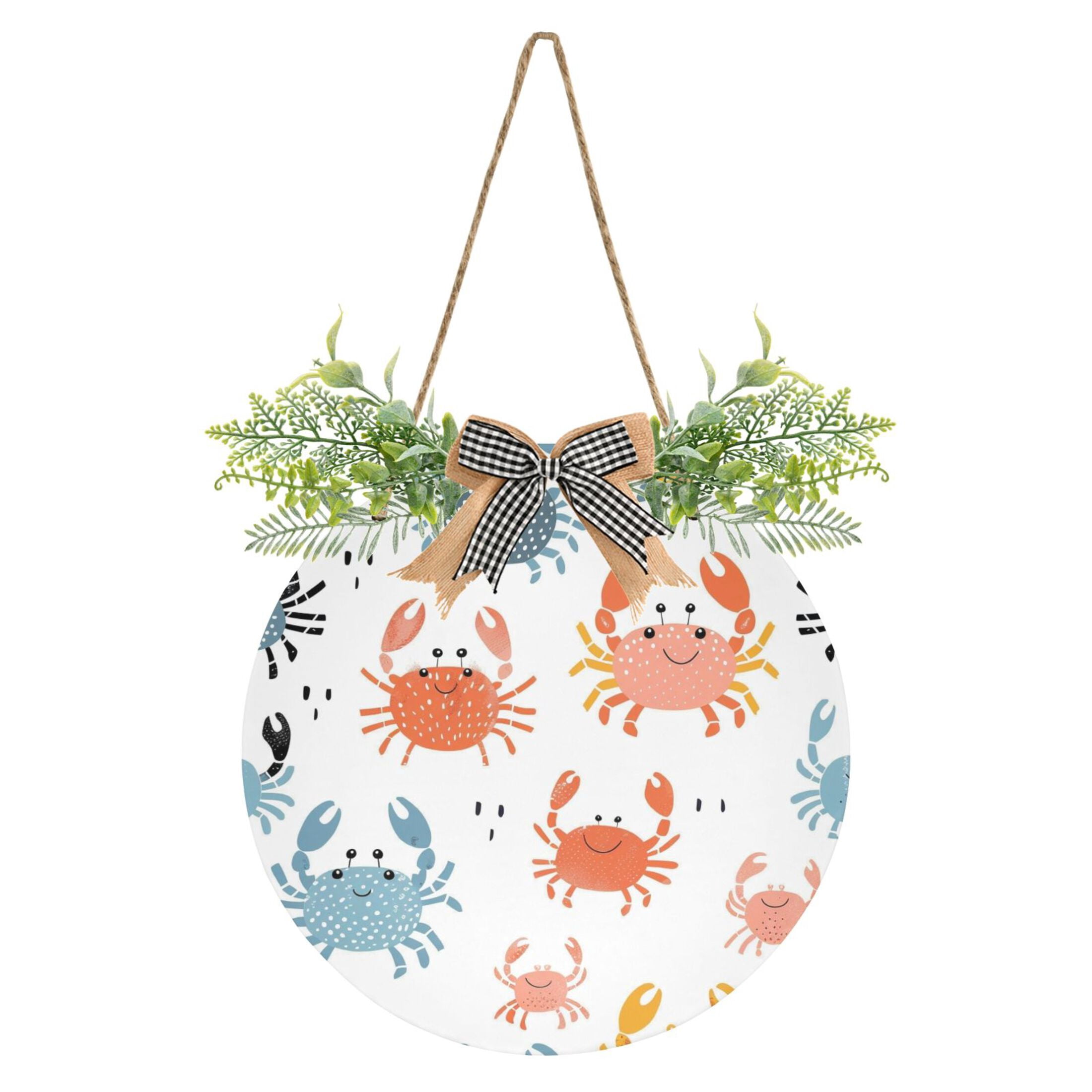 Cute Colorful Crabs Welcome Front Door Sign Round 12 inch Porch Hanging ...