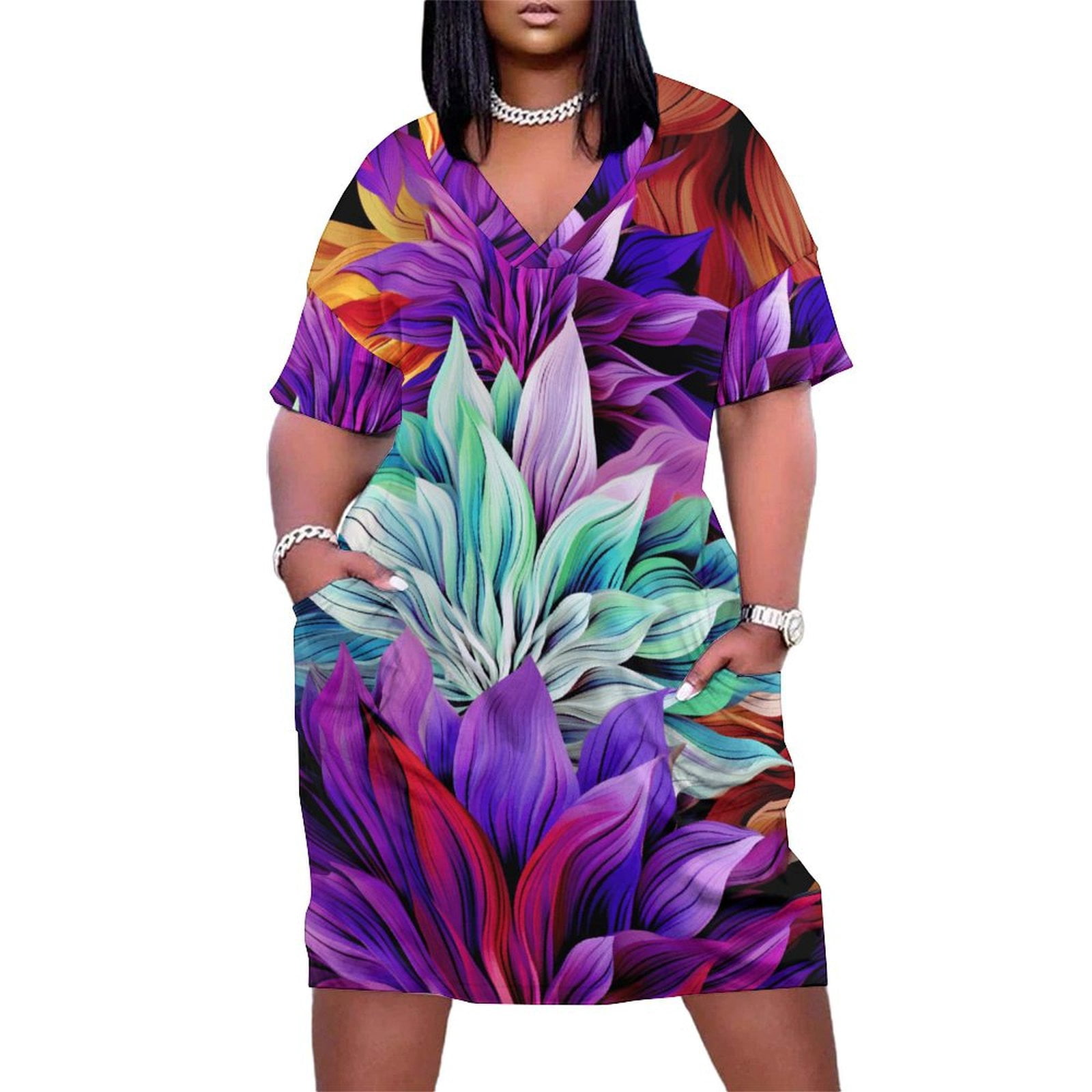 Cute Colorful Flower Summer Sundress for Curve Women Casual Pattern ...