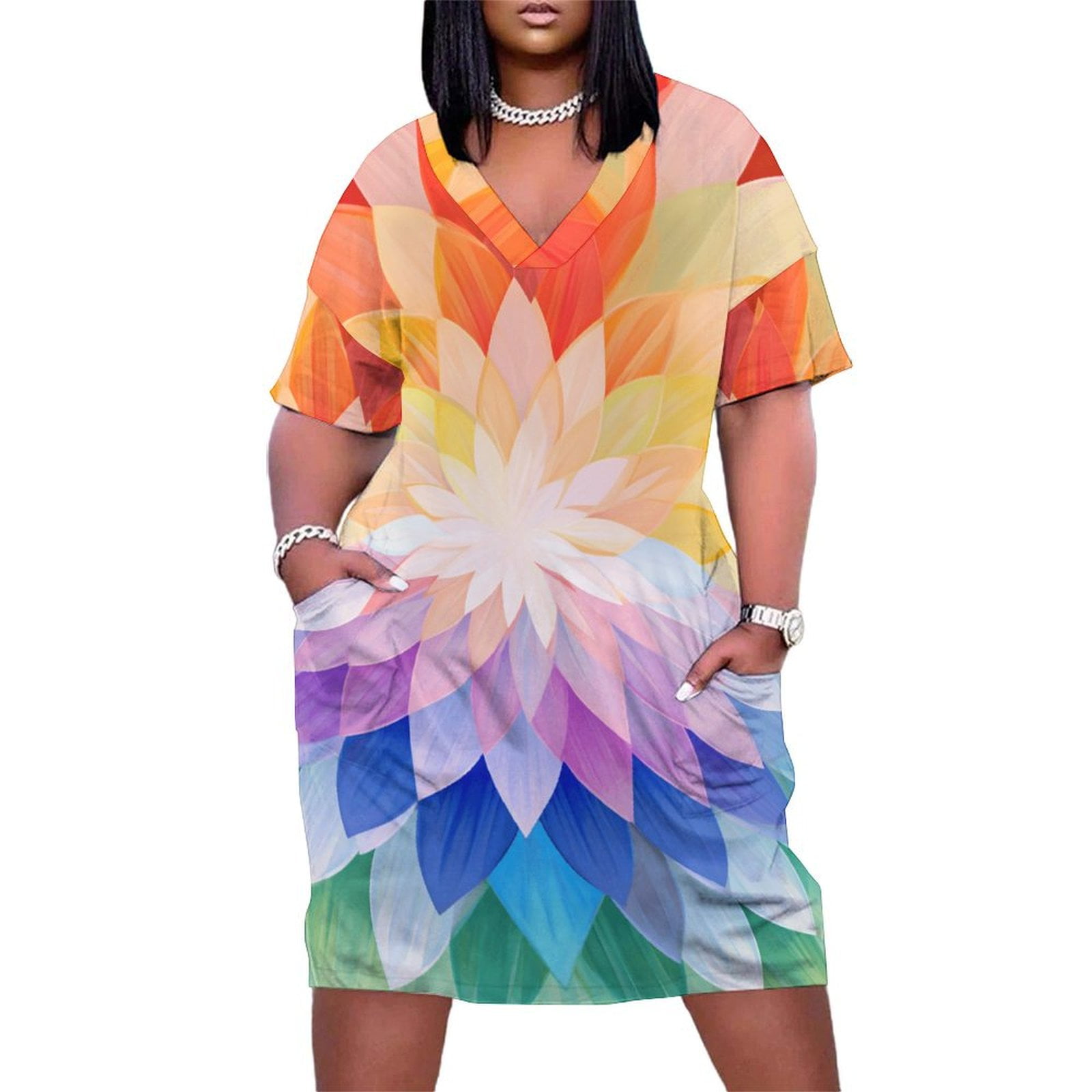 Cute Colorful Flower Summer Sundress for Curve Women Casual Pattern ...