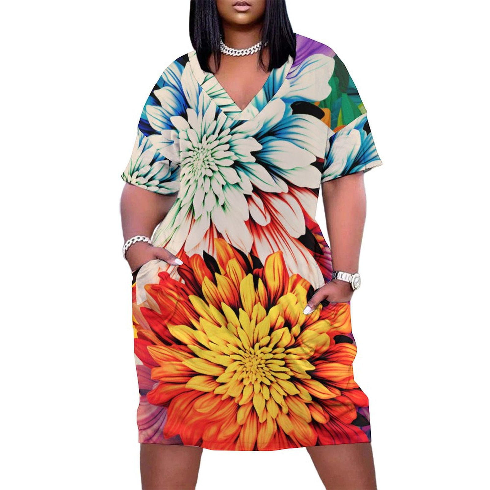 Cute Colorful Flower Summer Sundress for Curve Women Casual Pattern ...
