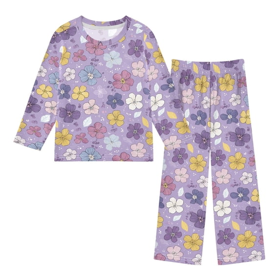 Cute Colorful Flowers Cozy Soft Long Sleeves Top and Pants 2 Piece Cool ...