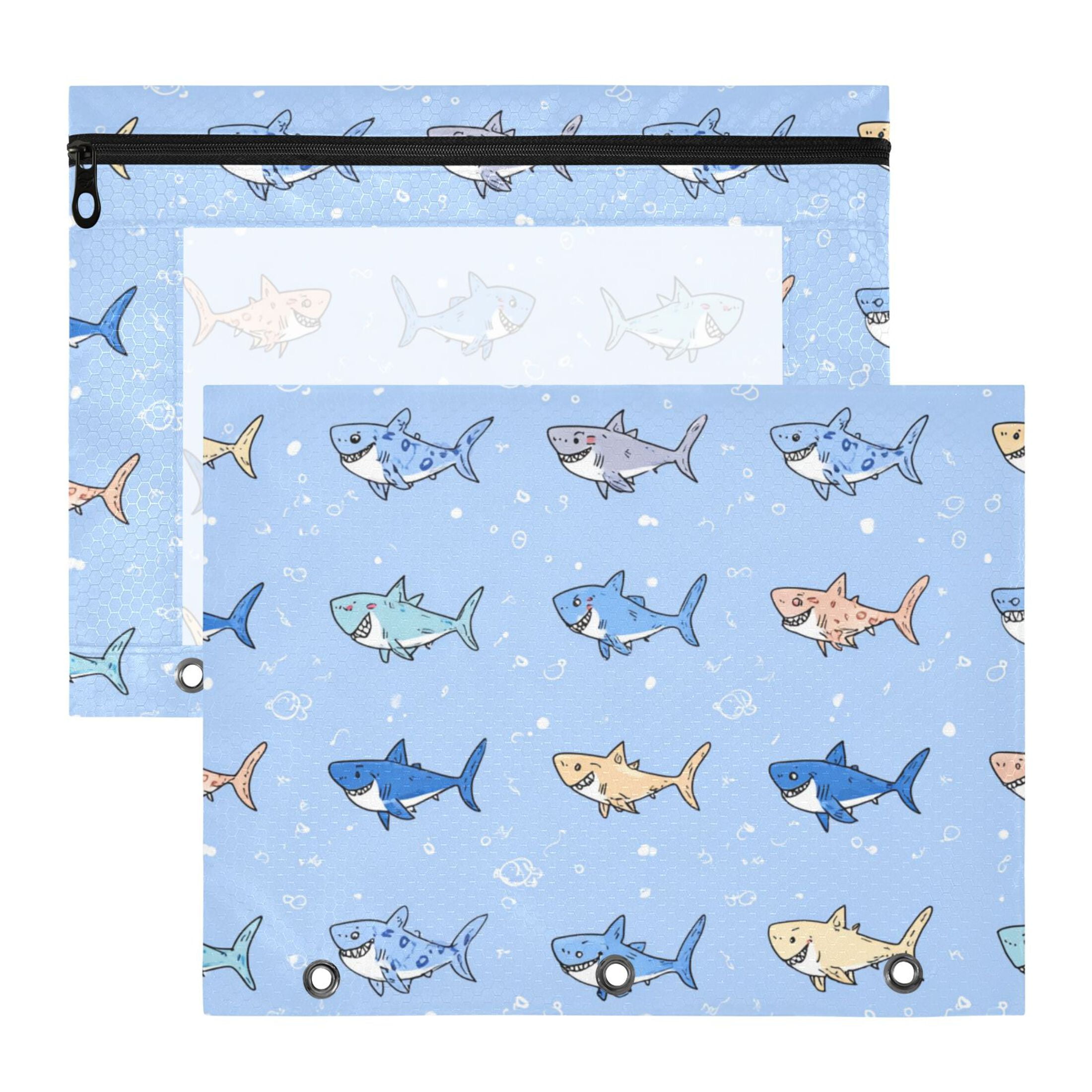 Cute Colorful Happy Sharks 3-Ring Binder Pouches A4 Size Zipper Pocket ...