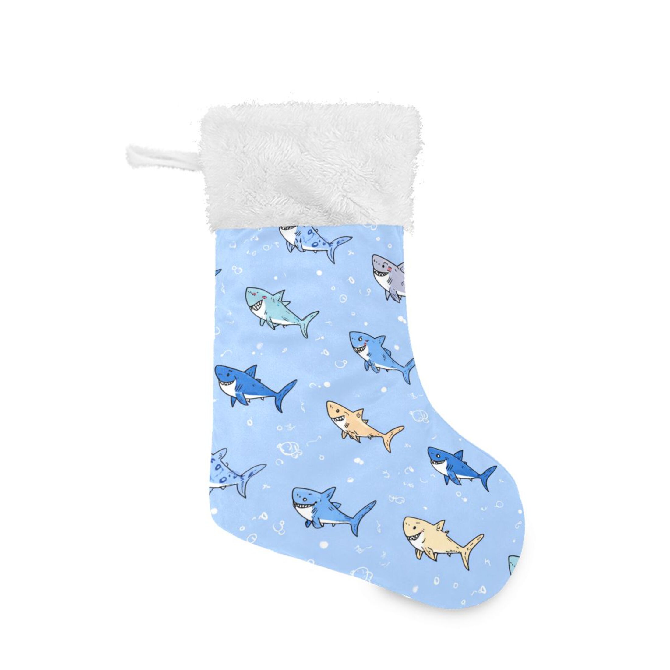 Cute Colorful Happy Sharks Christmas Stockings Large Capacity 18 inch ...