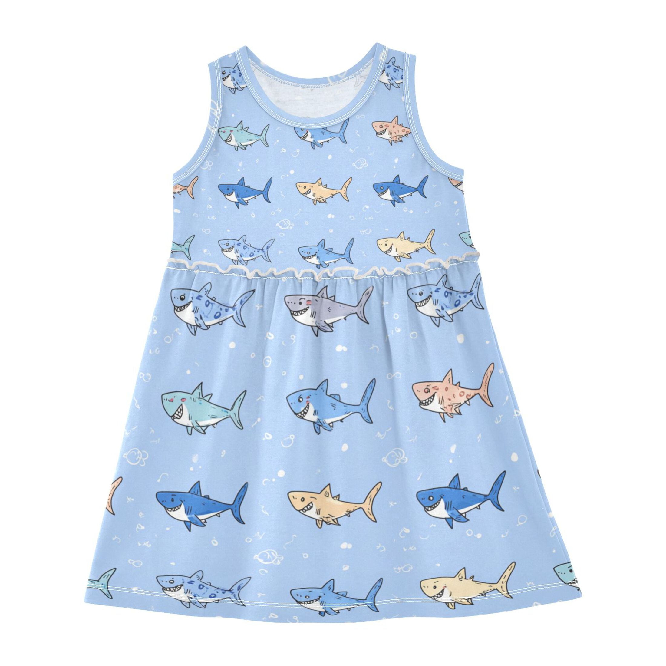 Cute Colorful Happy Sharks Girls' Sleeveless Dress A-Line One-Piece ...